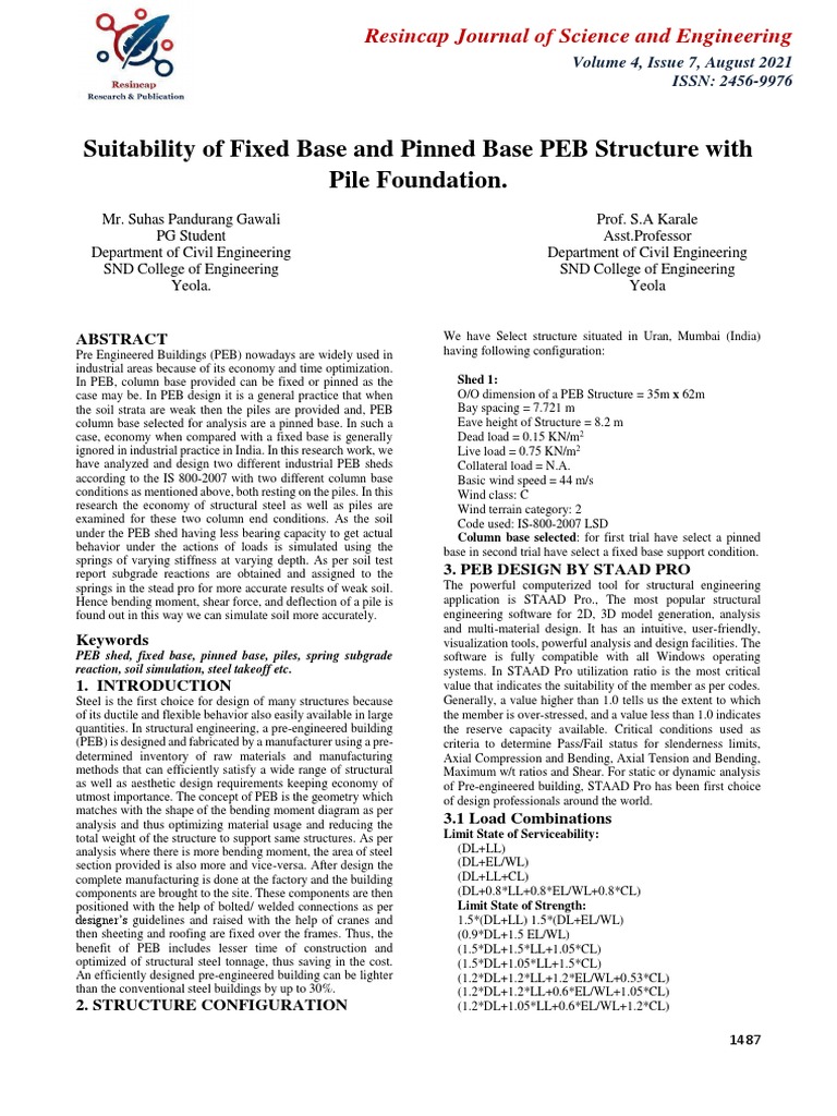Suitability of Fixed Base and Pinned Base PEB Structure With Pile ...