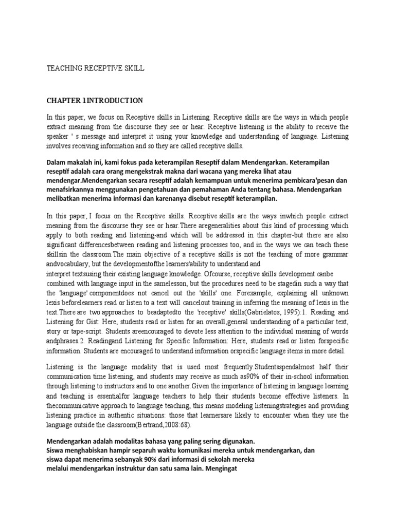Teaching Receptive Skill Listening Pdf Top Down And Bottom Up