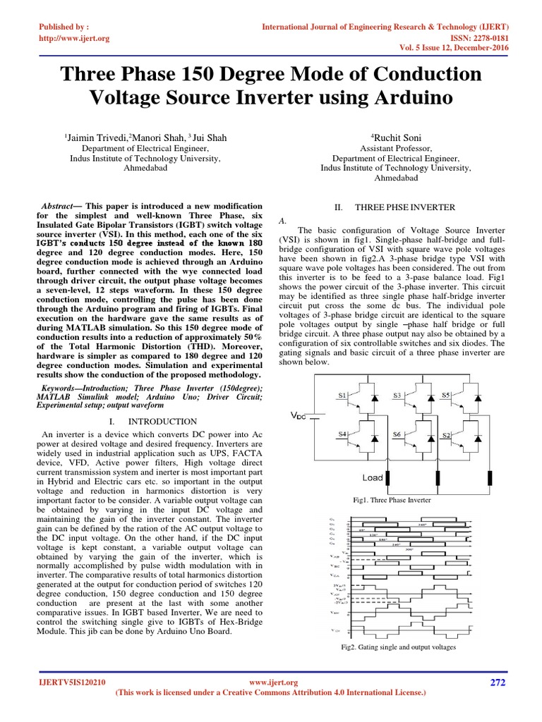 Three Phase 150 Degree Mode of Conduction Voltage Source Inverter Using Arduino | PDF | Power ...