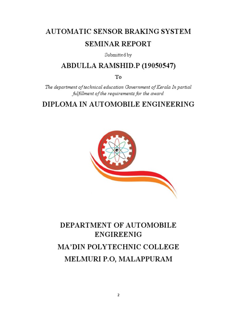 Automatic Sensor Braking System Seminar Project | PDF | Traffic ...