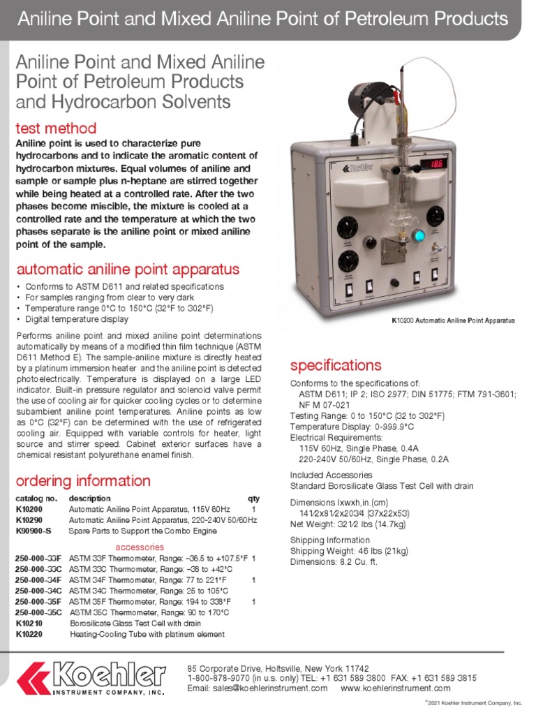 K10200, K10290 - Automatic Aniline Point - Technical Datasheet | PDF ...
