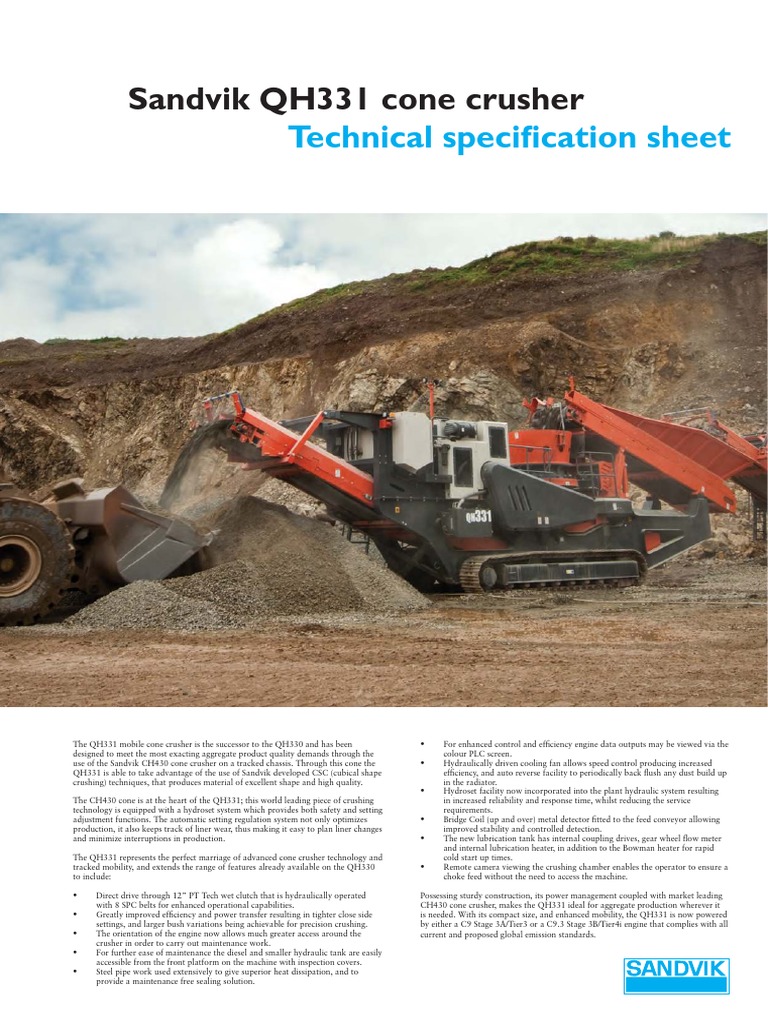 Sandvik QH331 Cone Crusher: Technical Specification Sheet | PDF ...
