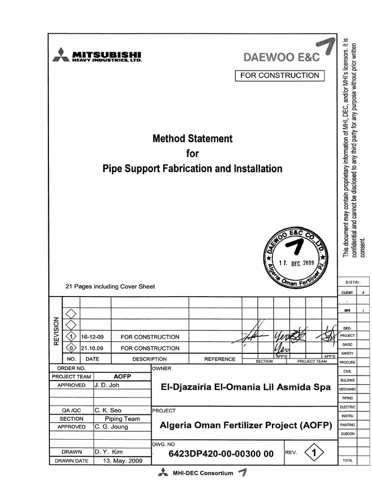 Method Statement For Fabrication and Installation of Pipe Supports ...