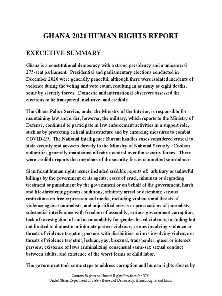Ghana 2021 Human Rights Report | PDF | Remand (Detention) | Refugee