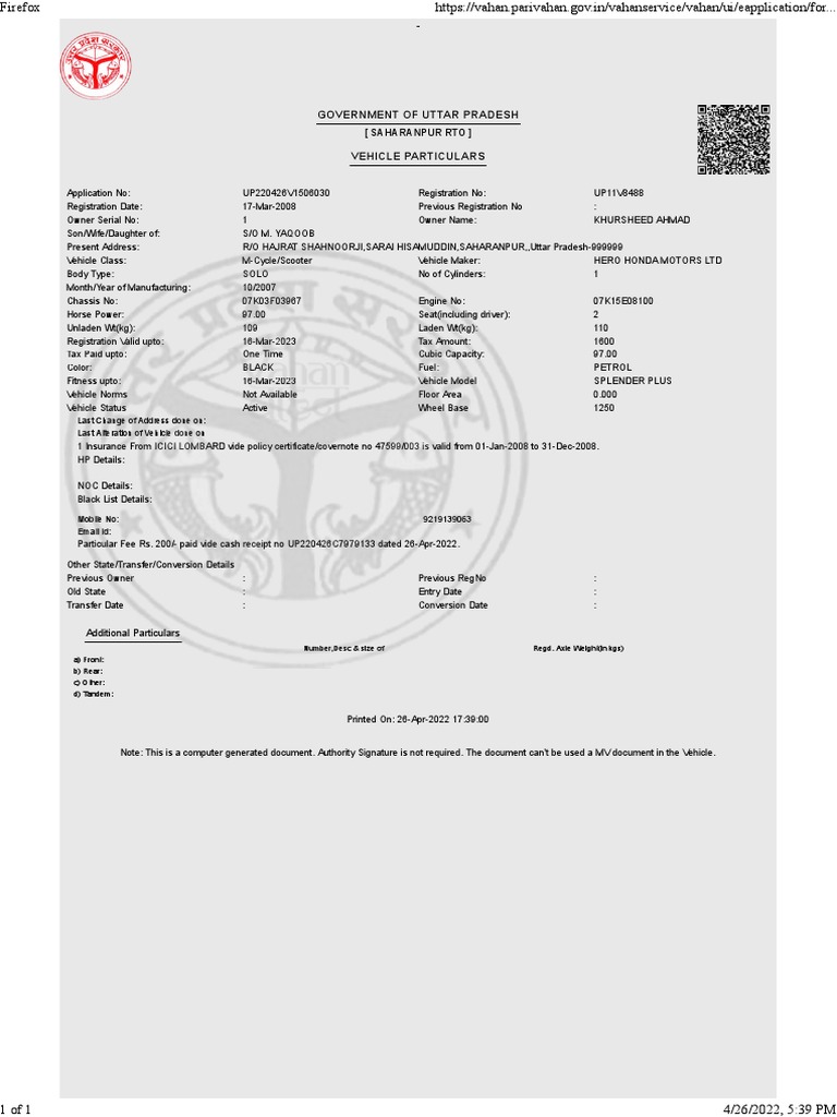 Government of Uttar Pradesh: (Saharanpur Rto) | PDF | Vehicles ...