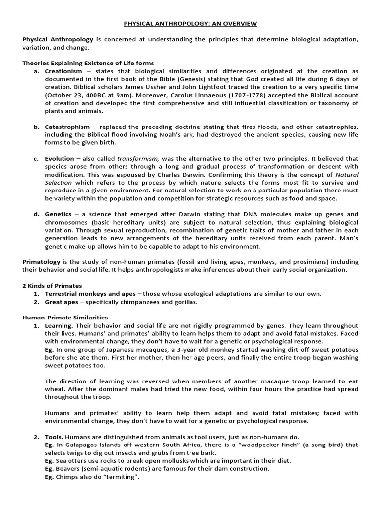 Physical Anthropology Overview | PDF | Natural Selection | Evolution