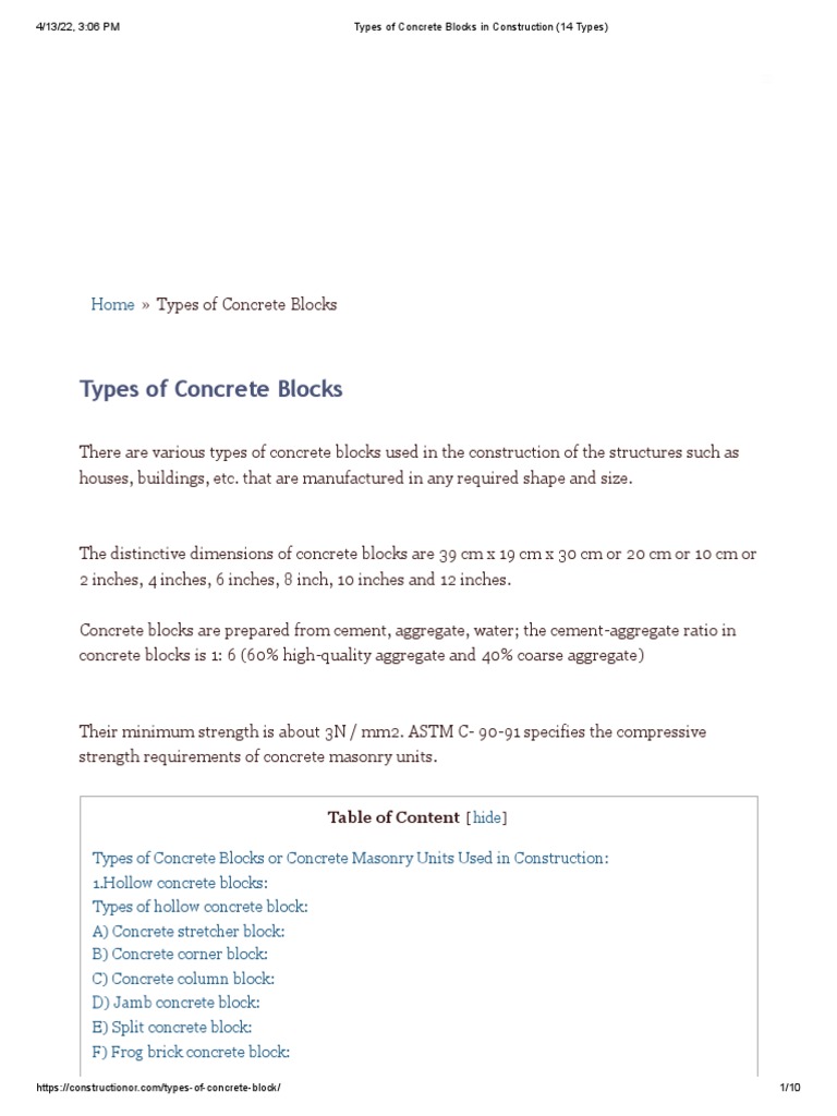 Types of Concrete Blocks in Construction (14 Types) | PDF | Concrete ...
