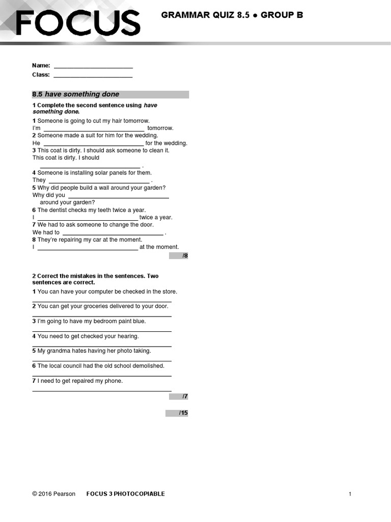 Focus 8.5 Group B Test | PDF