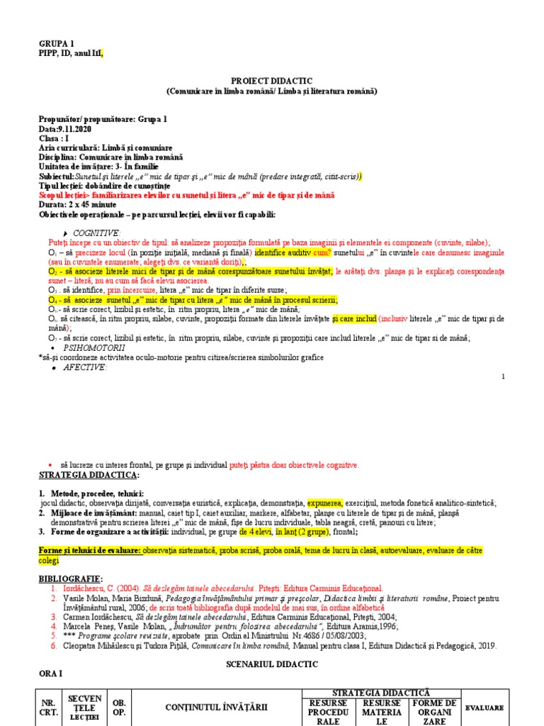 Proiect-didactic-Sunetul Si Litera e | PDF
