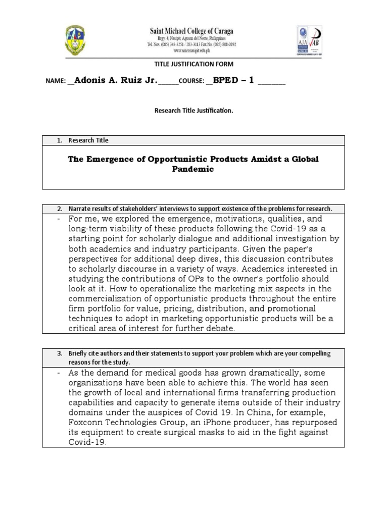 Adonis A. Ruiz Jr. Bped - 1: The Emergence of Opportunistic Products ...