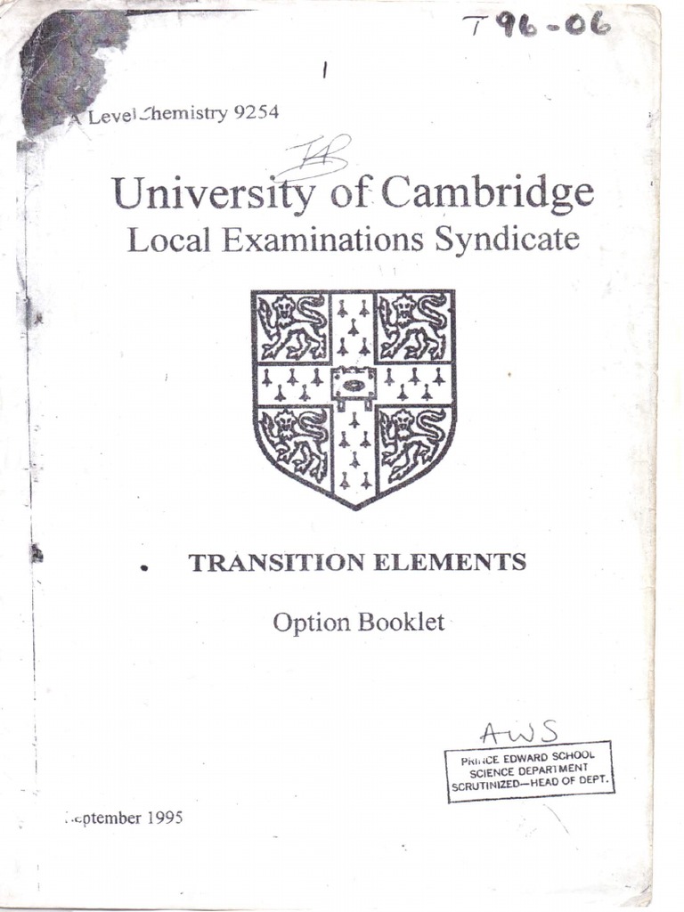 Transition Elements Option Booklet | PDF