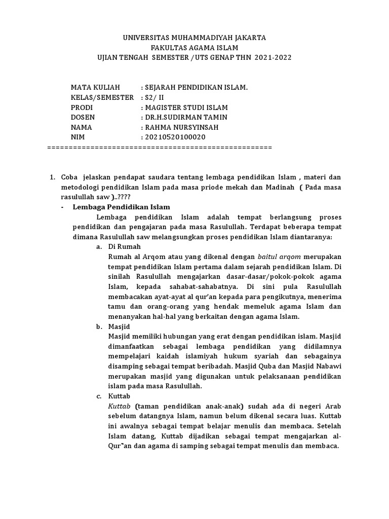 SEJARAH PENDIDIKAN ISLAM DI MASA RASULULLAH | PDF