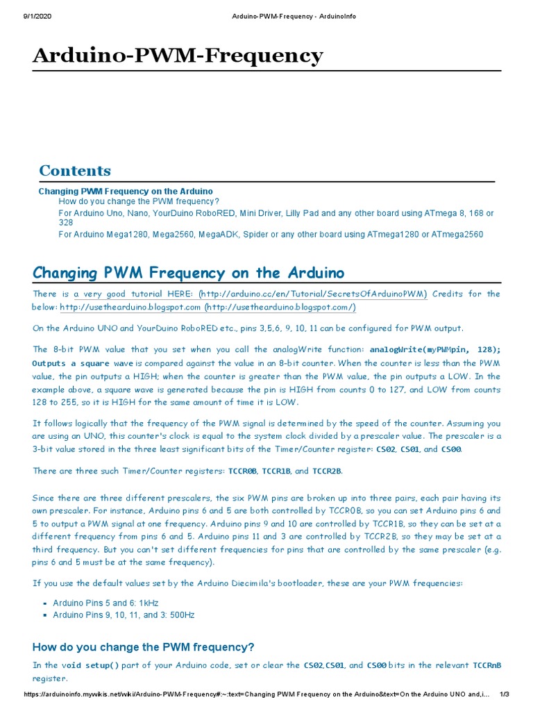 Arduino Pwm Frequency Arduinoinfo Pdf Arduino Computer Science