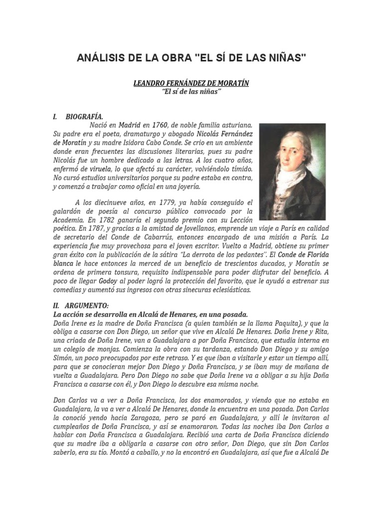 ANÁLISIS DE LA OBRA - EL Sí de Las Niñas | PDF