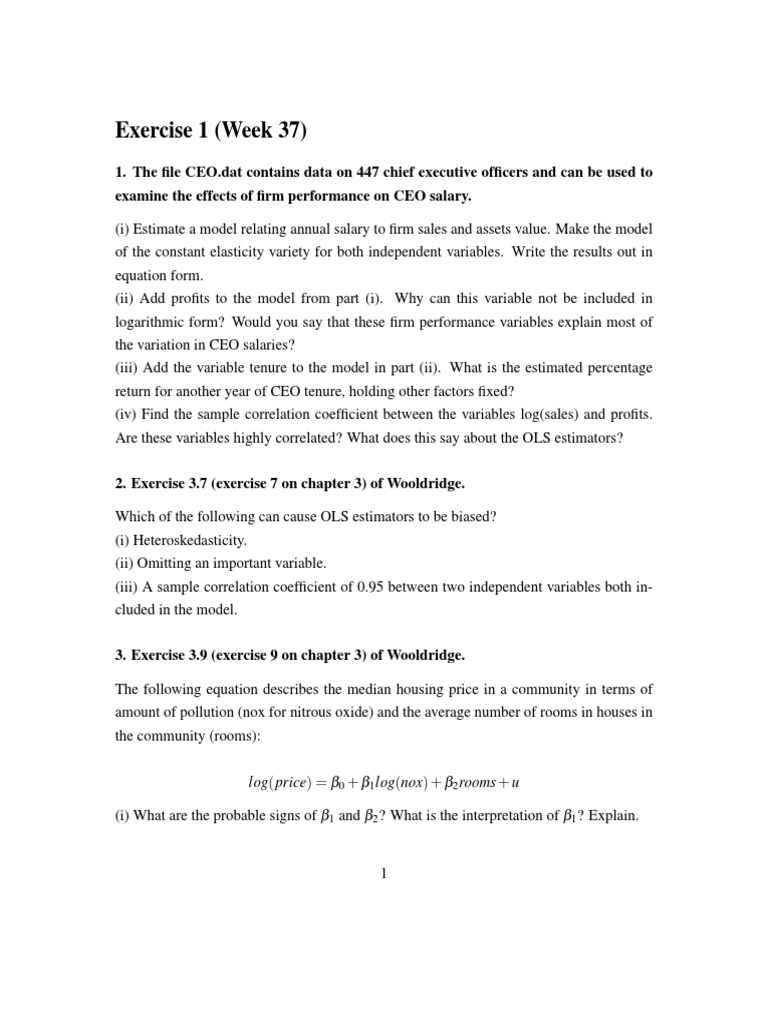 Exercise 1 (Week 37) | PDF | Errors And Residuals | Ordinary Least Squares