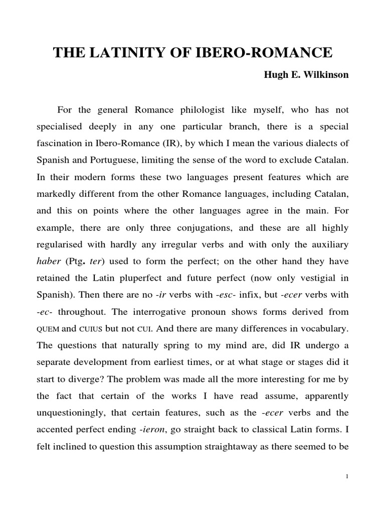 The Latinity of Ibero-Romance: Hugh E. Wilkinson | PDF