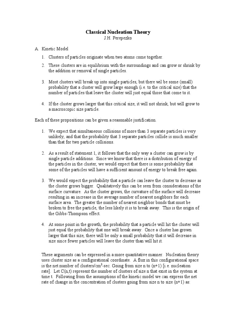 Classical Nucleation Theory | PDF | Chemical Equilibrium | Nucleation