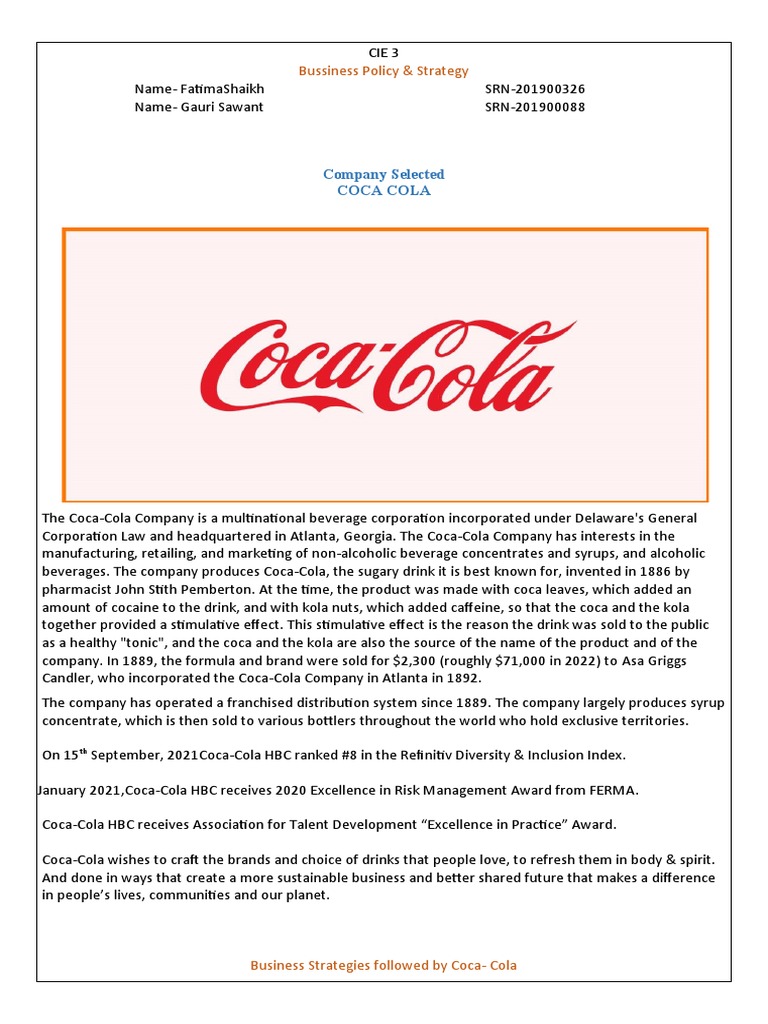 Growth Through Diversification: Coca-Cola's Business Strategies and ...