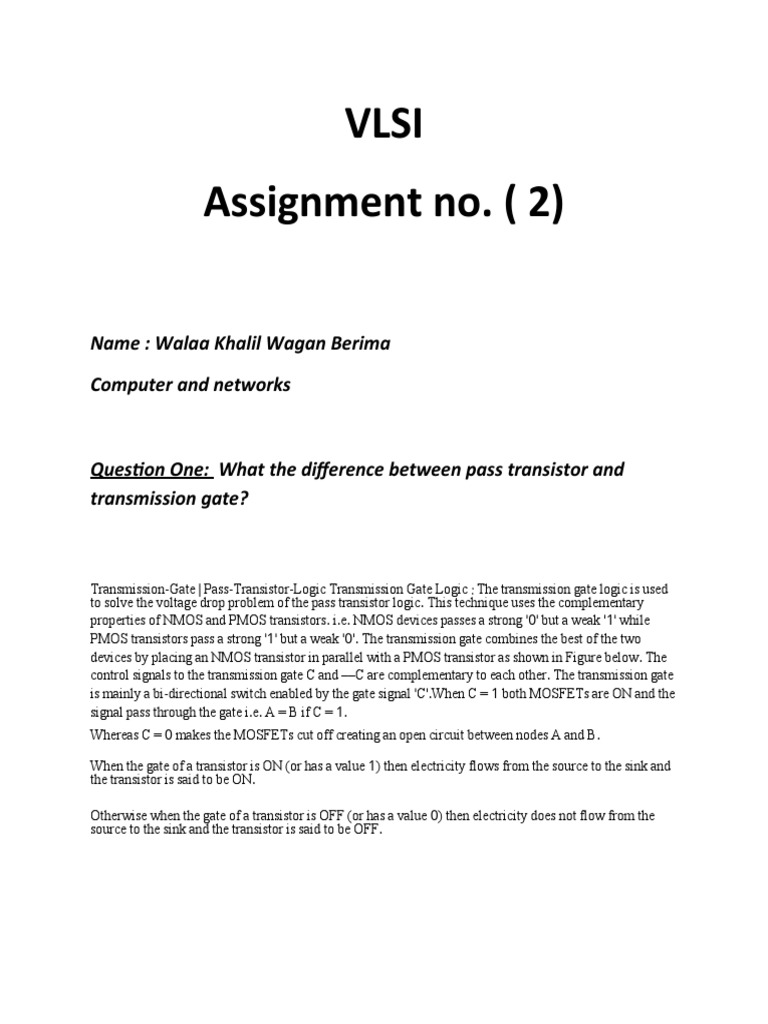 Vlsi Assignment No. (2) : Name: Walaa Khalil Wagan Berima Computer and Networks | PDF | Logic ...