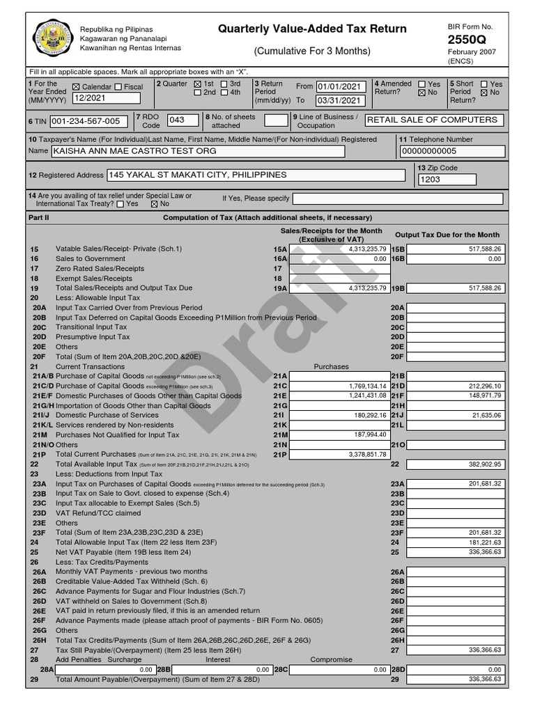 Value Added Tax (Quarterly) | PDF | Value Added Tax | Taxes