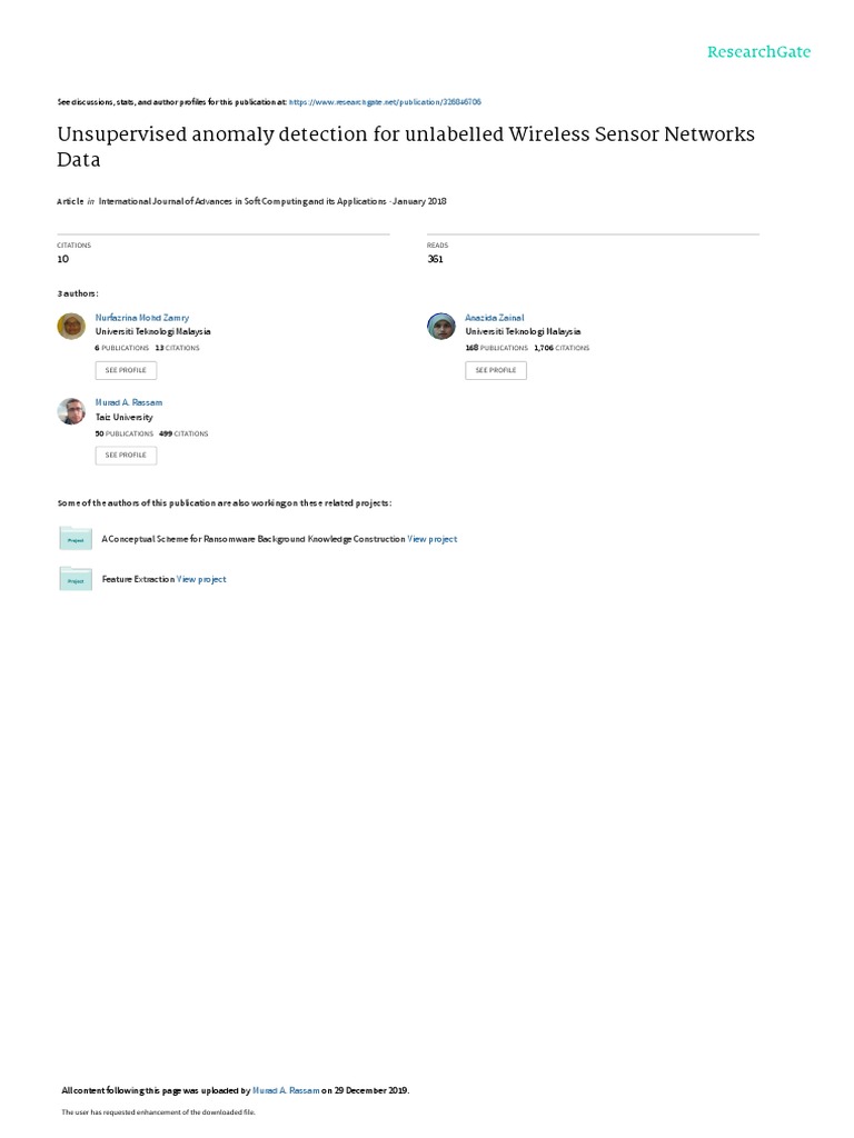 Unsupervised Anomaly Detection For Unlabelled WSN Data | PDF | Wireless Sensor Network | Machine ...