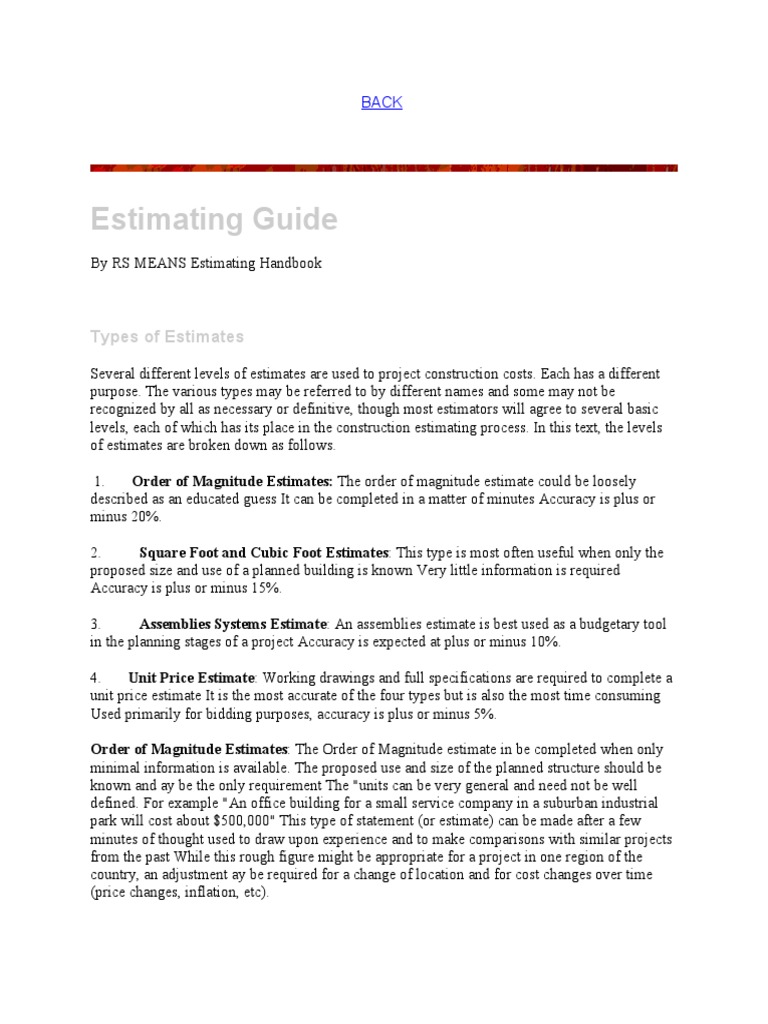 Estimating Guide: Types of Estimates | PDF | Specification (Technical ...
