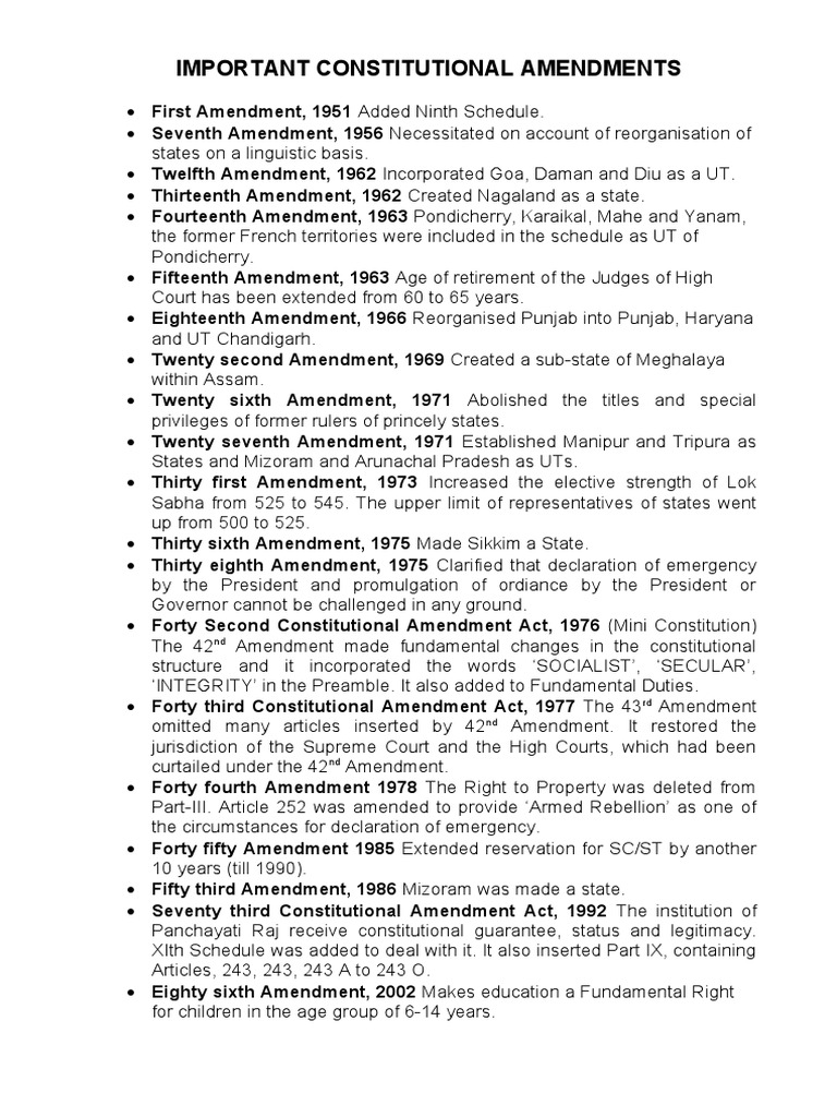 Important Constitutional Amendments | PDF | Languages Of India ...