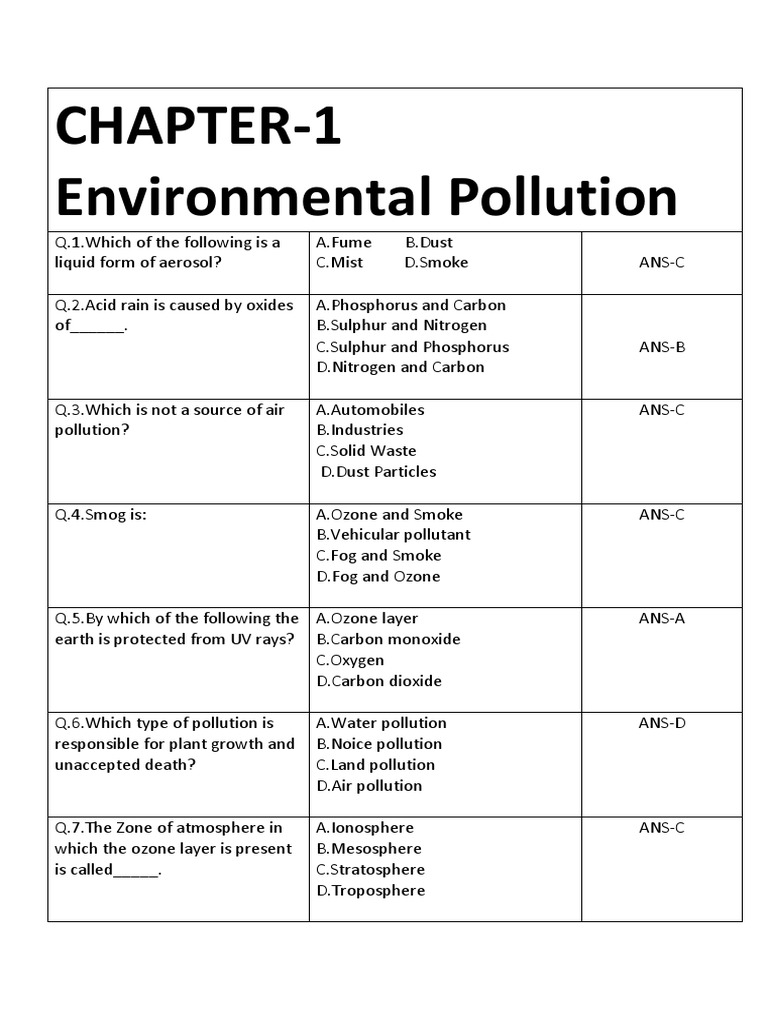 Environmental Pollution Questions and Answers | PDF | Climate Change ...