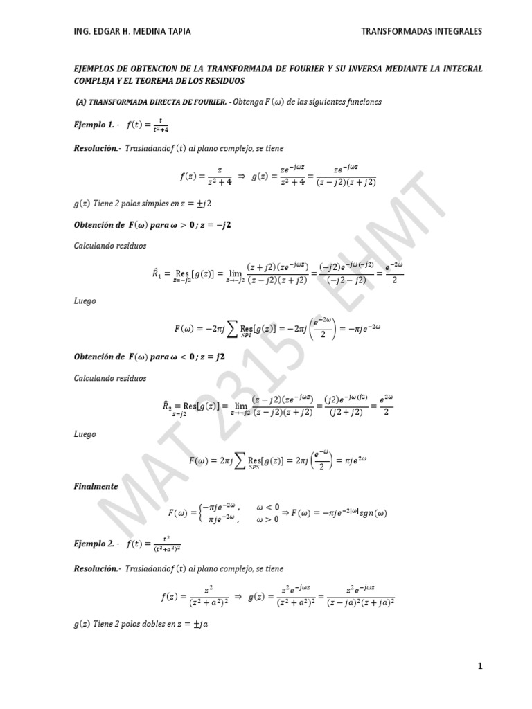 Mat 2315 - 2-2e Transformadas Integrales | PDF | Transformada de Fourier | Integral