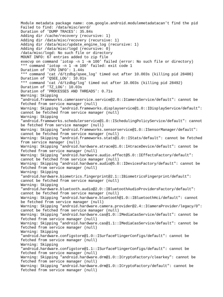 Android Module Metadata Errors Log | PDF | Systems Engineering | Operating System Technology