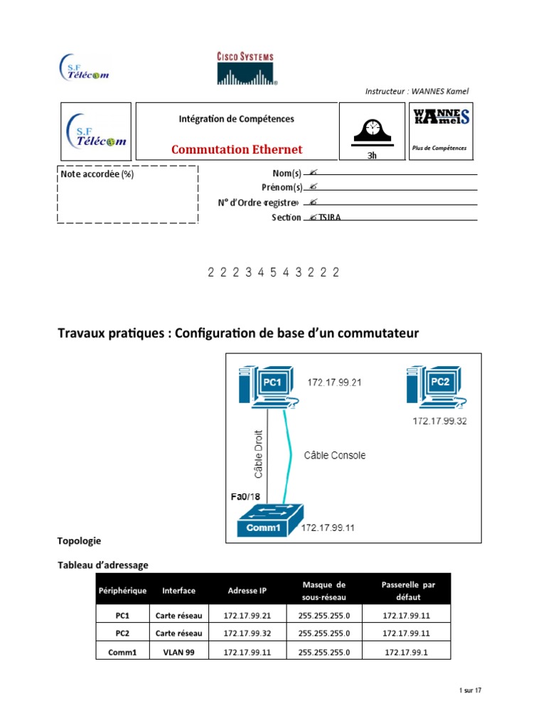 Configuration de base d'un commutateur Cisco | PDF | Ethernet | Adresse IP