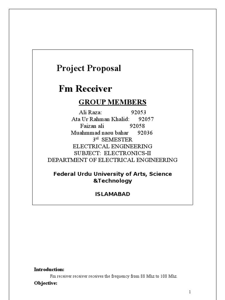 FM Receiver Project Proposal Report | PDF | Frequency Modulation ...