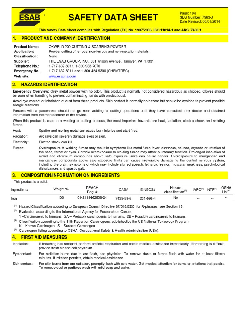 Safety Data Sheet: 1. Product and Company Identification | PDF ...