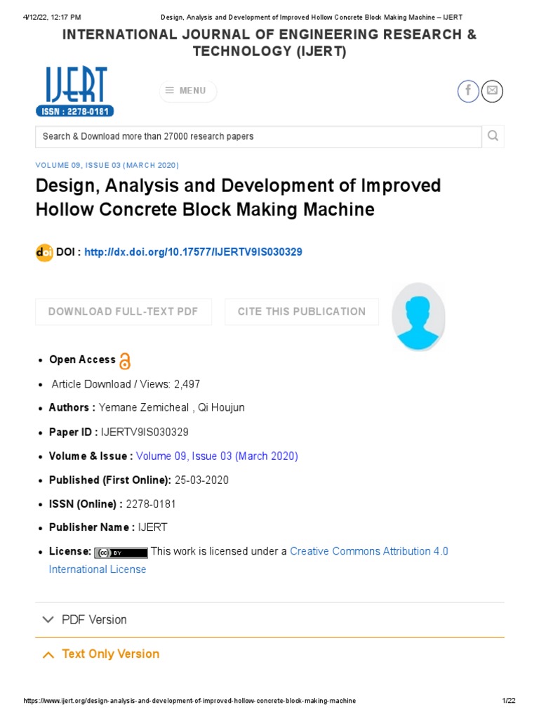 Design, Analysis and Development of Improved Hollow Concrete Block ... Design, Analysis and Development of Improved Hollow Concrete Block ...