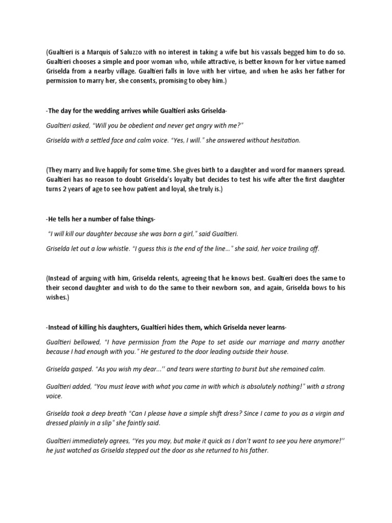 Script On The Story of Griselda by Giovanni Boccaccio | PDF