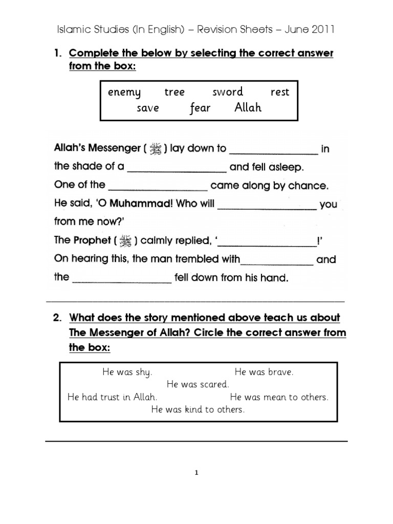 Grade 2 Islamic Studies Worksheets | PDF | Muhammad | Monotheism