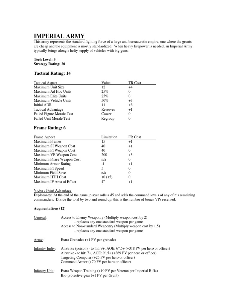Imperial Army: Tactical Rating: 14 | PDF | Infantry | Armour