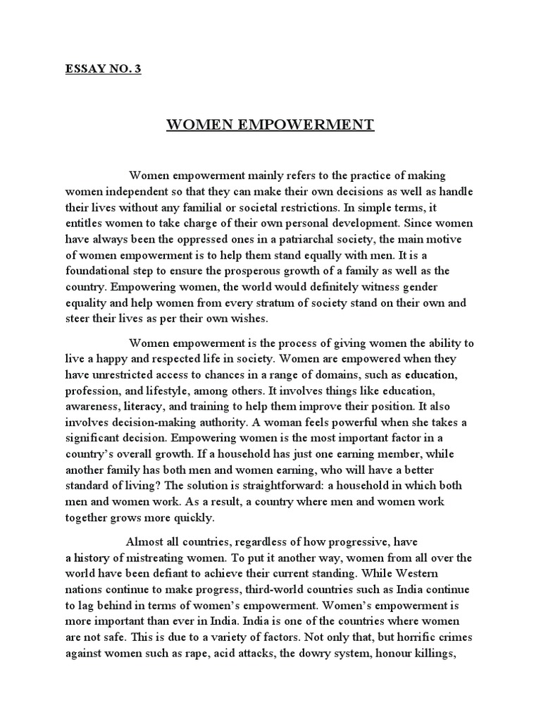 Women Empowerment: Essay No. 3 | PDF | Woman | Empowerment