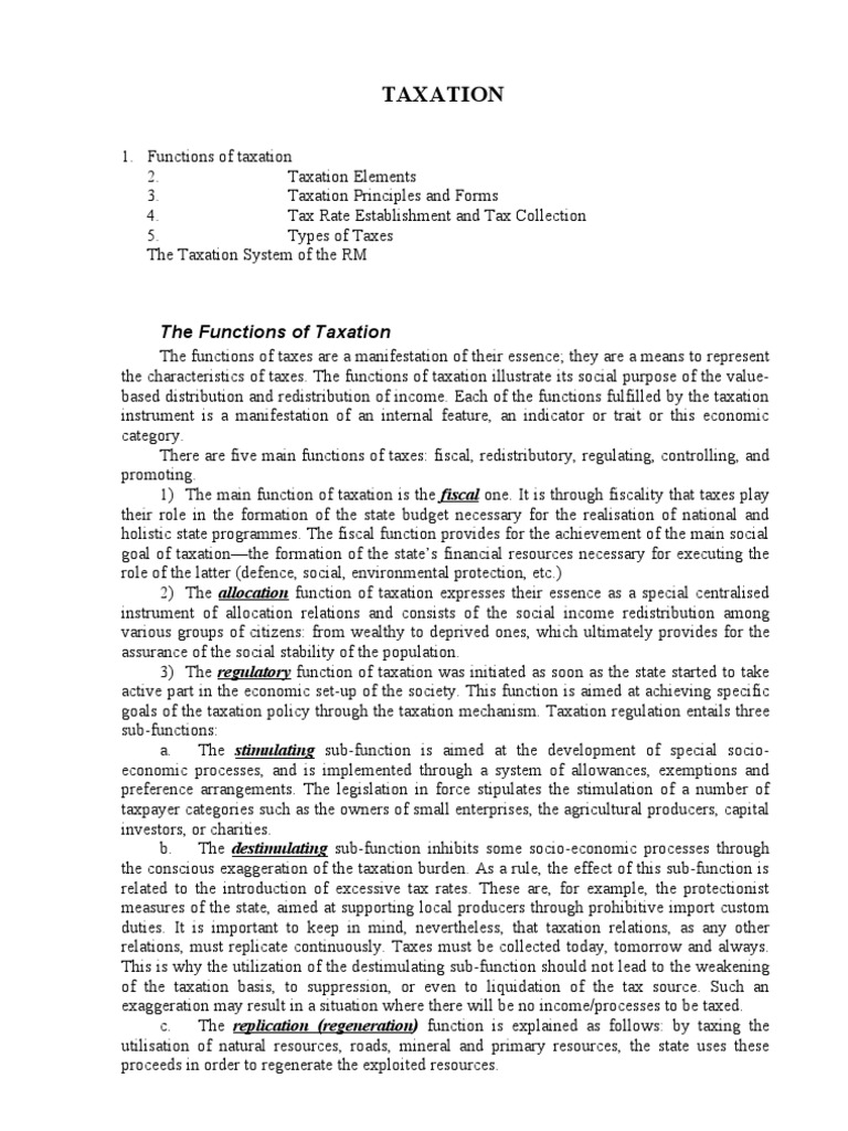 Overview of Taxation Functions and Elements | PDF