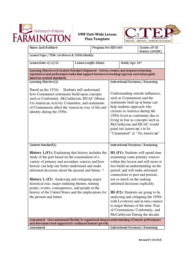 1950s Levittowns Lesson Plan | PDF | Career & Growth | Language Arts ...