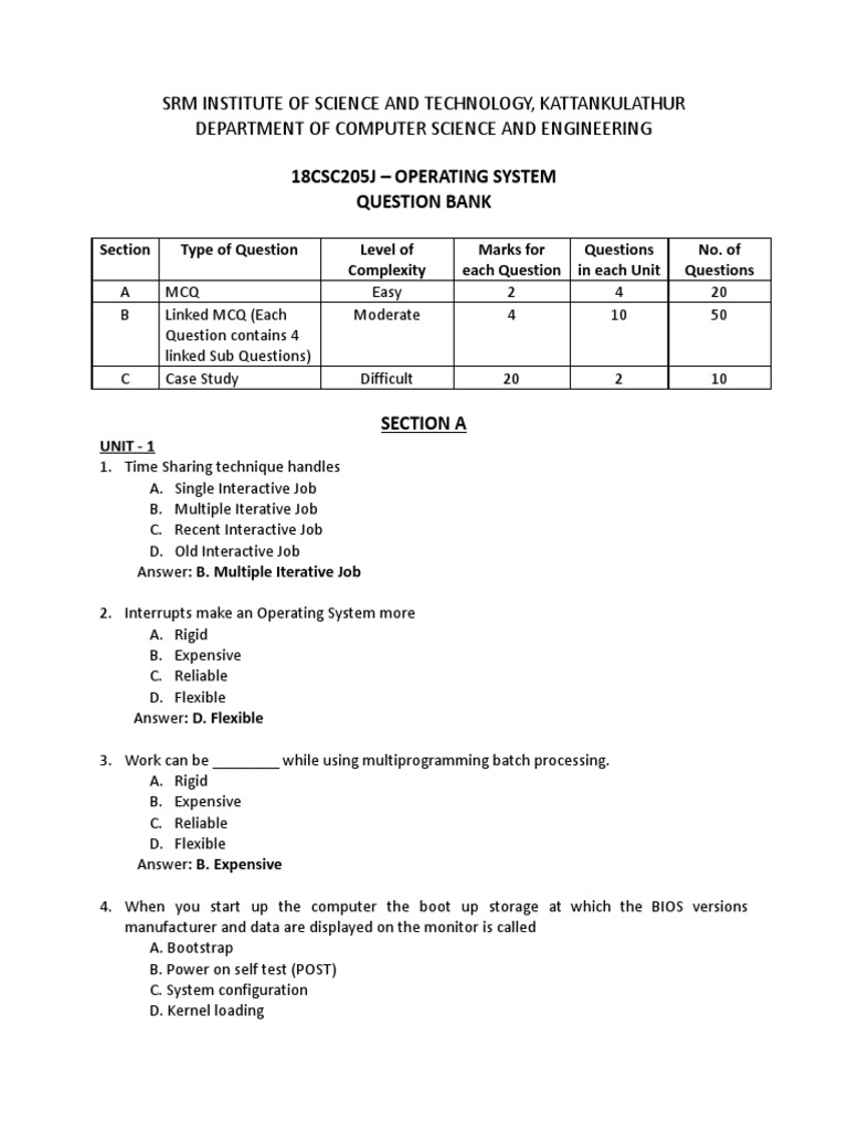 18CSC205J OS QBank | PDF | Process (Computing) | Scheduling (Computing)