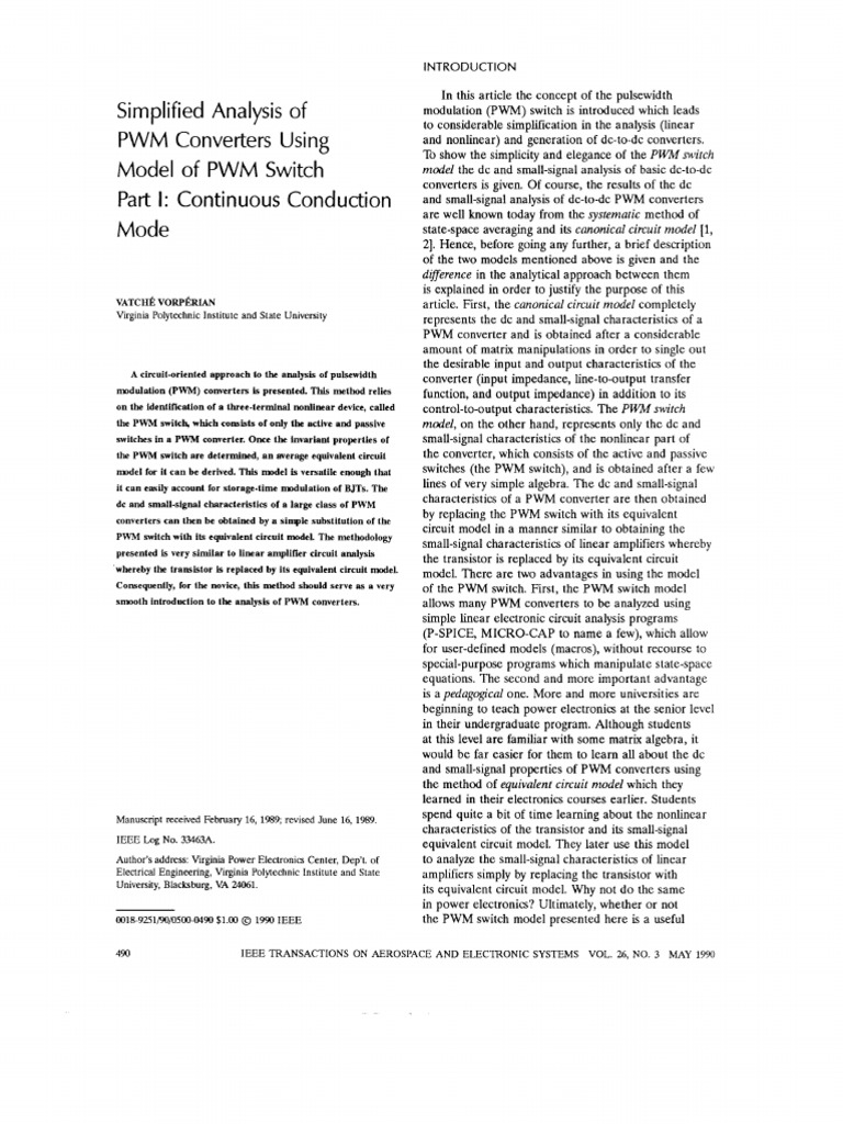 Simplified Analysis of PWM Converters Using The Model of PWM Switch - Part I (CCM) | PDF