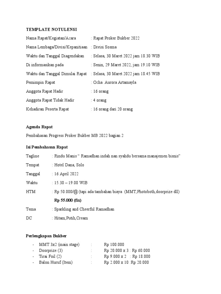 Template Notulensi Rapat Zoom 2022 | PDF