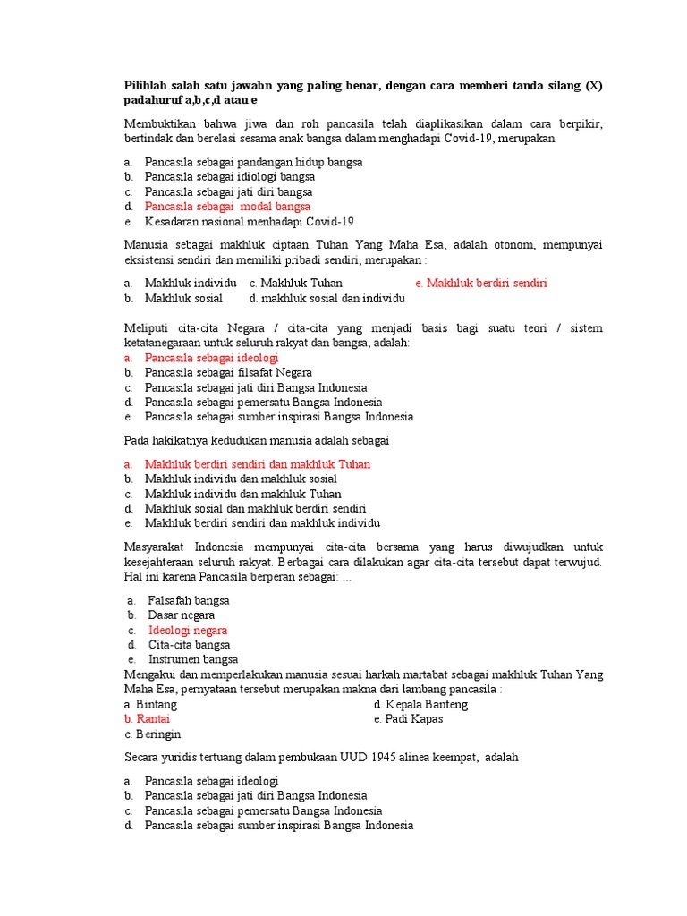 Kisi - Kisi Uts Pancasila, Perawat 2021 | PDF