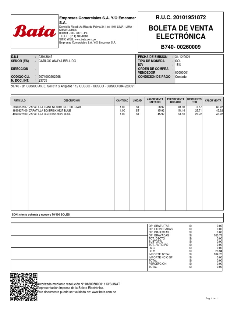 Boleta de Venta Electrónica: Empresas Comerciales S.A. Y/O Emcomer S.A ...