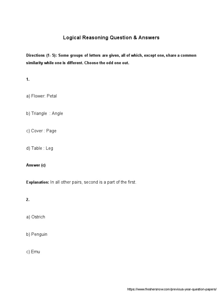 Logical Reasoning Question & Answers: A) Flower: Petal | PDF