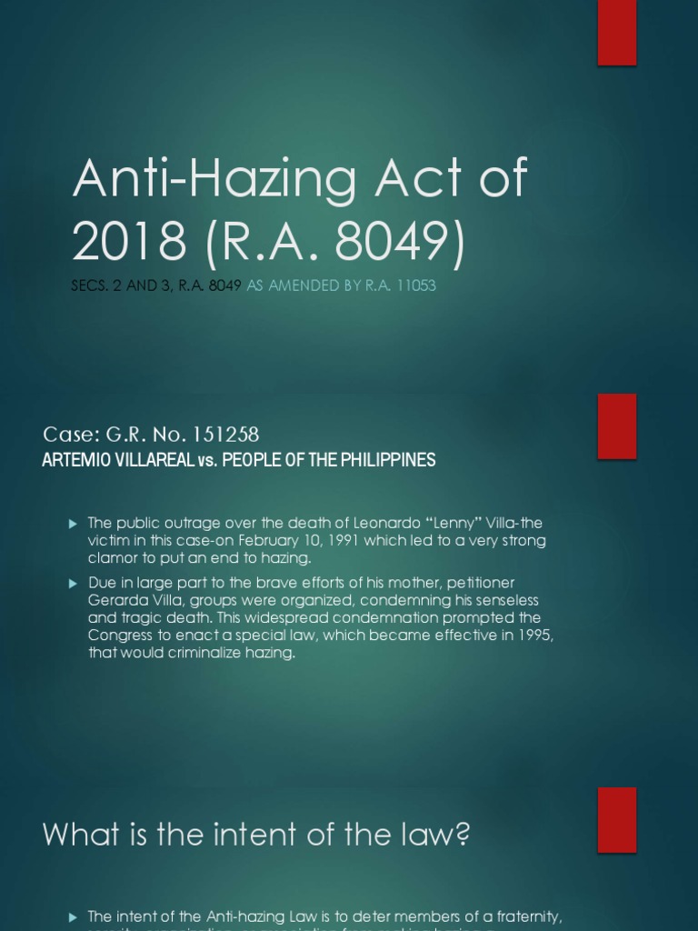 E. Anti-Hazing Act of 2018 (Secs. 2 and 3, RA 8049, As Amended by RA ...