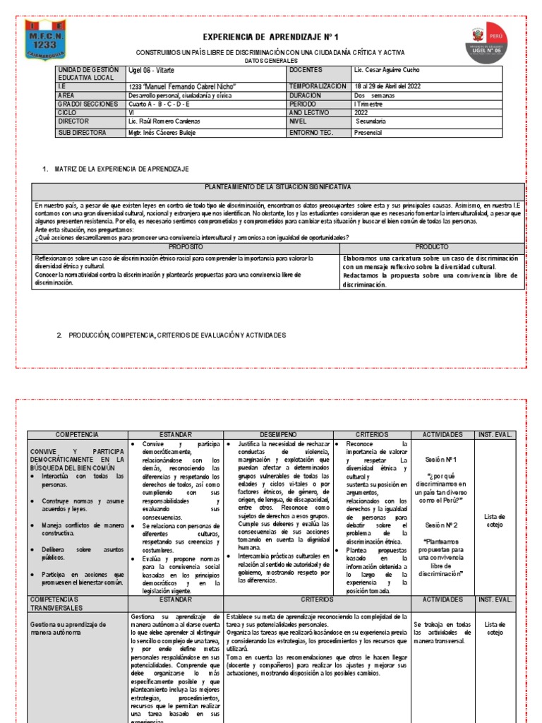 Experiencia 1 DPCC | PDF | Aprendizaje | Evaluación