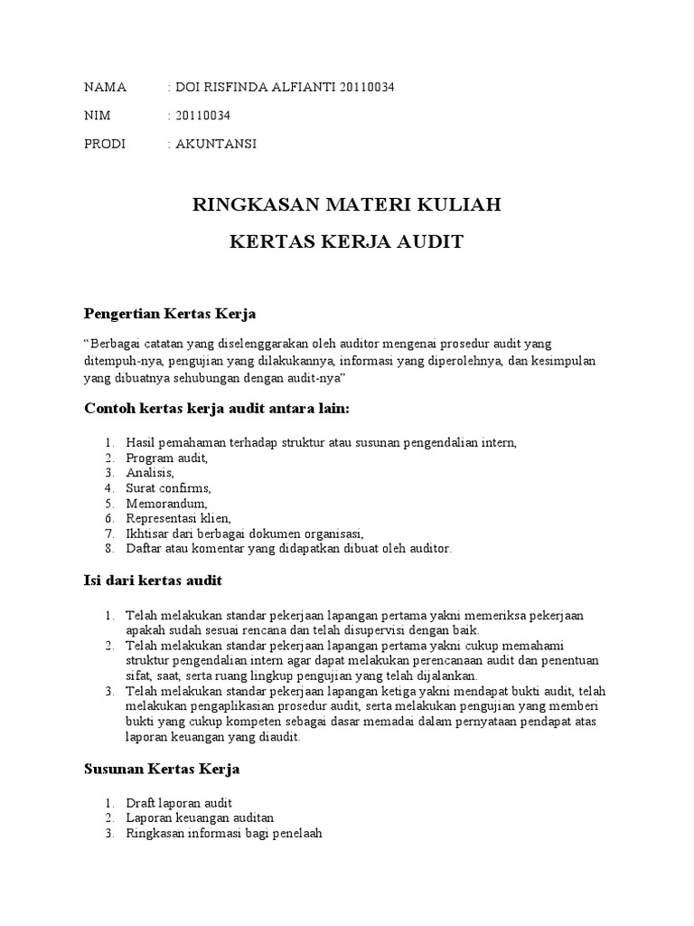 Panduan Kertas Kerja Audit Akuntansi | PDF