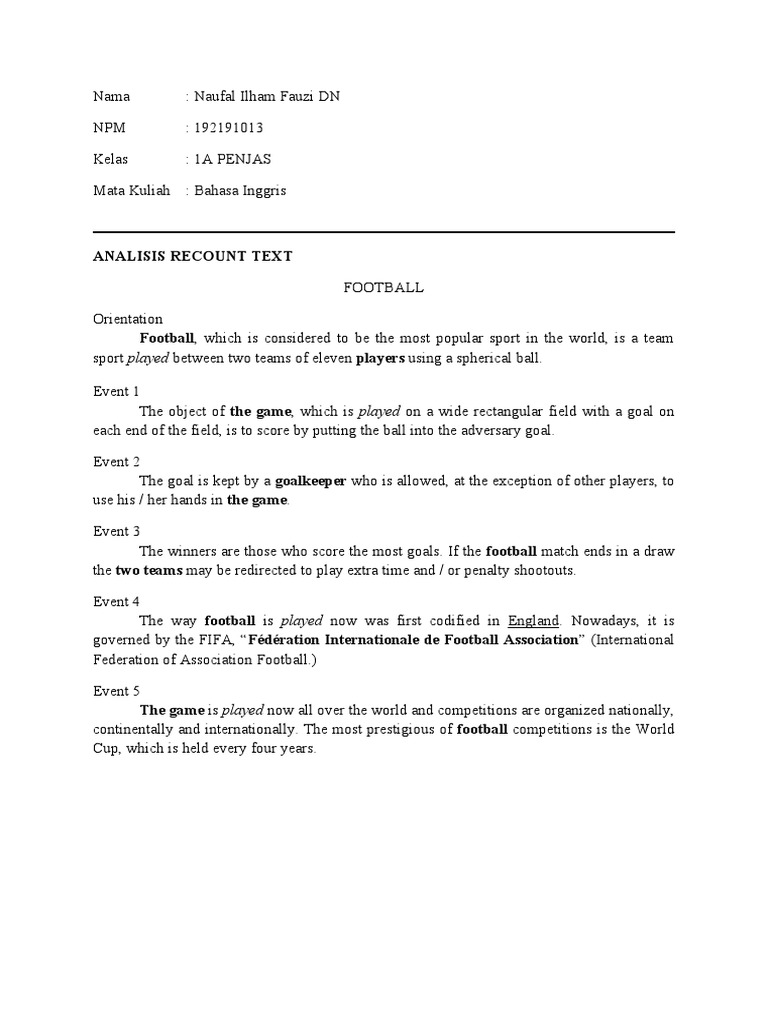 Tugas Bahasa Inggris Recount Text | PDF | Association Football ...